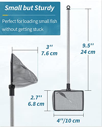 Pawfly 4 Inch Aquarium Fish Net with Telescopic Stainless Steel Handle Small Square Net with Soft Fine Mesh Sludge Food Residue Wastes Skimming Cleaning Net for Fish Tanks Small Koi Ponds and Pools