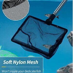 Pawfly 4 Inch Aquarium Fish Net with Telescopic Stainless Steel Handle Small Square Net with Soft Fine Mesh Sludge Food Residue Wastes Skimming Cleaning Net for Fish Tanks Small Koi Ponds and Pools