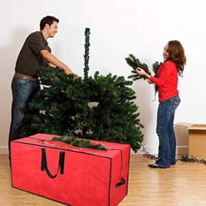 Primode Christmas Tree Storage Bag | Fits Up to 7.5 Ft. Tall Disassembled Tree I 45"x15"x20" Holiday Tree Storage Case | Protective Zippered Artificial Xmas Tree Bag (7.5ft, Red)