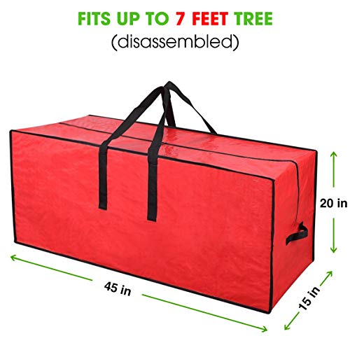 Primode Christmas Tree Storage Bag | Fits Up to 7.5 Ft. Tall Disassembled Tree I 45"x15"x20" Holiday Tree Storage Case | Protective Zippered Artificial Xmas Tree Bag (7.5ft, Red)