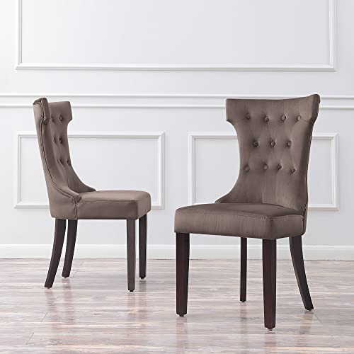 BELLEZE Premium Modern Elegant Dining Chairs [Set of 2], Upholstered Fabric Tufted High Wood Wingback Armless Kitchen Living Room Accent - Jordan (Taupe)