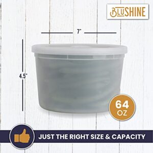 BluShine [12 Sets - 64 oz.] Plastic Deli Food Storage Containers with Airtight Leak Proof Lids - Washable And Reusable - Recyclable BPA-Free - Microwave, Fridge, and Freezer Safe