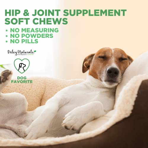 Deley Naturals Hip and Joint Support Supplement for Dogs - Advanced Arthritis Pain Relief - Chondroitin, MSM, Organic Turmeric, & Glucosamine for Dogs - Made in USA - 120 Grain Free Soft Chews