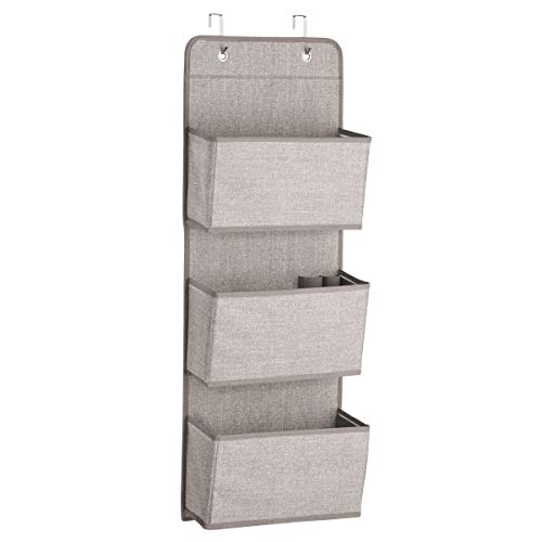 InterDesign Aldo Over-the-Door Fabric Closet Storage Organizer for Purses, Handbags, Shoes, Sunglasses - 3 Pockets, Linen