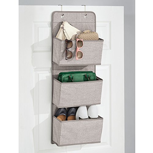 InterDesign Aldo Over-the-Door Fabric Closet Storage Organizer for Purses, Handbags, Shoes, Sunglasses - 3 Pockets, Linen