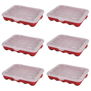 sterilite 20 compartment christmas holiday ornament container box home decor stackable storage case, red base with clear lid (6 pack)