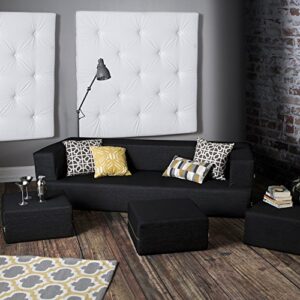 jaxx zipline denim convertible sleeper sofa & ottomans, black