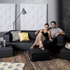 Jaxx Zipline Denim Convertible Sleeper Sofa & Ottomans, Black