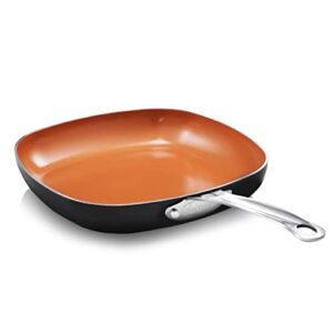 gotham steel copper square shallow pan with super nonstick ti-cerama coating, 9.5 inch