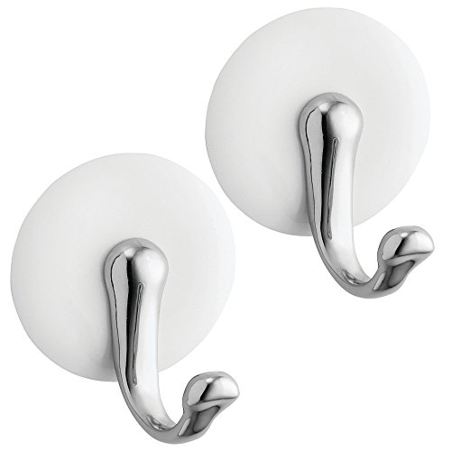 InterDesign AFFIXX Peel-and-Stick Strong Self-Adhesive Storage Hook for Office, Kitchen, Entryway - Pack of 2, Medium, White/Chrome