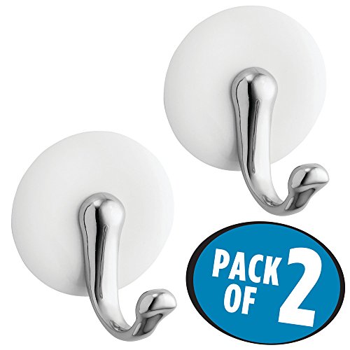 InterDesign AFFIXX Peel-and-Stick Strong Self-Adhesive Storage Hook for Office, Kitchen, Entryway - Pack of 2, Medium, White/Chrome