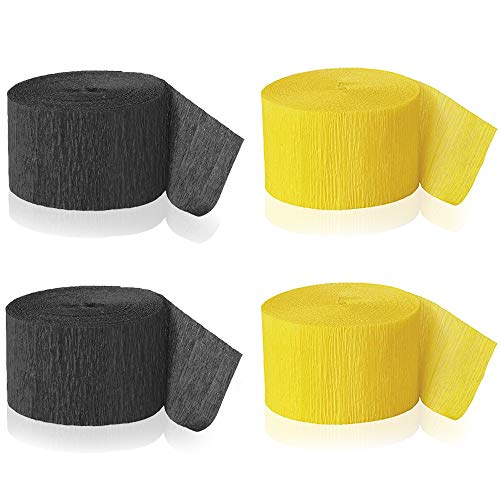 Black and Yellow Gold Crepe Paper Streamers (2 Rolls Each Color) Made in USA