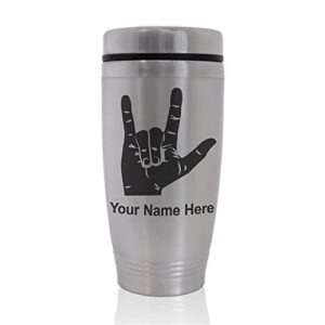 skunkwerkz commuter travel mug, sign language i love you, personalized engraving included