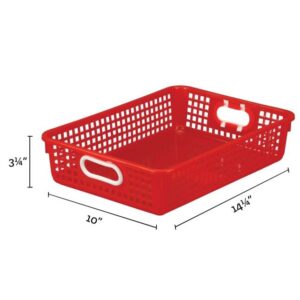 Really Good Stuff Plastic Desktop Paper Storage Baskets for Classroom or Home Use – 14”x10” Plastic Mesh Baskets Keep Papers Crease-Free and Secure – Red Baskets With White Handles (Set of 12)