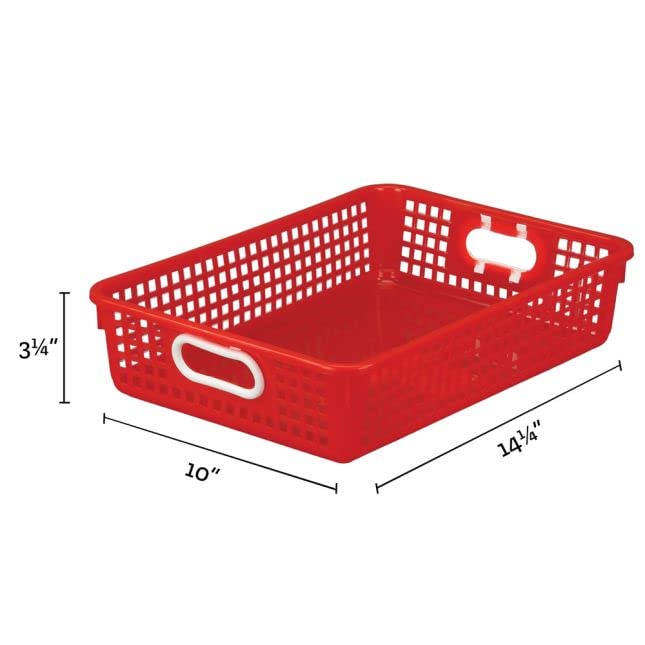 Really Good Stuff Plastic Desktop Paper Storage Baskets for Classroom or Home Use – 14”x10” Plastic Mesh Baskets Keep Papers Crease-Free and Secure – Red Baskets With White Handles (Set of 12)