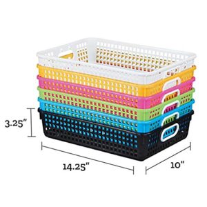 Really Good Stuff Plastic Desktop Paper Storage Baskets for Classroom or Home Use – 14”x10” Plastic Mesh Baskets Keep Papers Crease-Free and Secure – Red Baskets With White Handles (Set of 12)