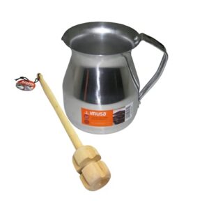 imusa aluminum chocolatera (hot chocolate pitcher). bundled with a wooden chocolate mixer - molinillo 14" (2.1 quart)