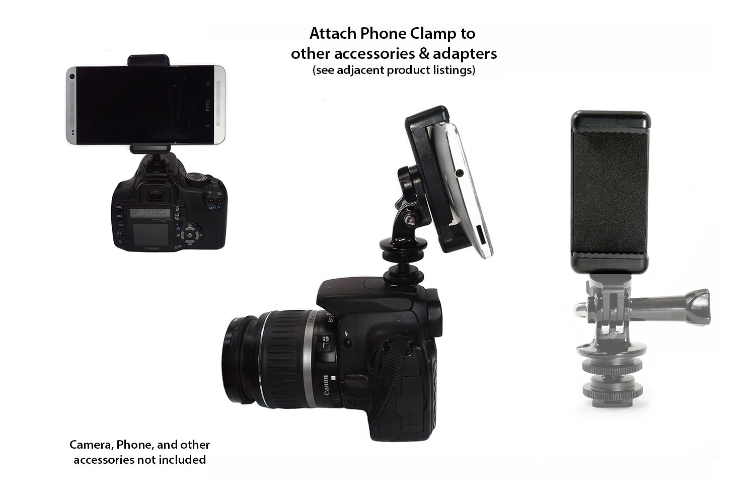 OCTO MOUNTS - 2 Pack Universal Smartphone Holder Set for Mounting Any Phone. Has Camera Screw (1/4-Inch 20), Easily Connect Your Cell Phone to GoPro Assessories, Tripods, Poles, Hand Grip, Etc.