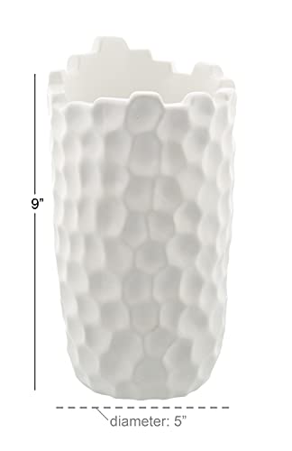 Deco 79 Porcelain Vase with Hammered Texture, 5" x 5" x 9", White