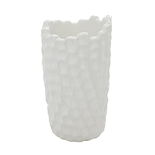 Deco 79 Porcelain Vase with Hammered Texture, 5" x 5" x 9", White