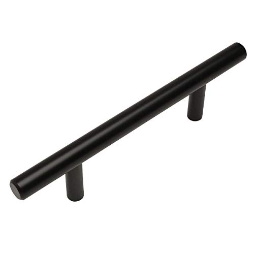 Cosmas 25 Pack 404-030FB Flat Black Solid Steel Construction 3/8 Inch Slim Line Euro Style Cabinet Hardware Bar Pull - 3" Inch (76mm) Hole Centers