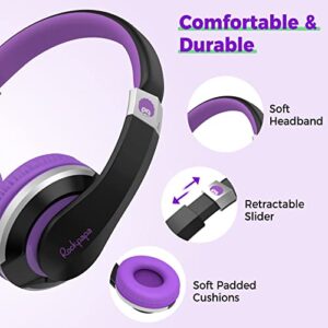 rockpapa I20 Foldable Kids Headphones with Microphone for School, Wired On-Ear Boys Girls Childrens Students Headphones Plug in for Tavel Laptop Computer PC Tablet CD DVD TV Black Purple