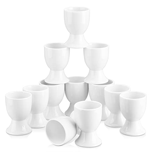 MALACASA Egg Cups, 2'' Porcelain White Egg Cups Holder for Boiled Eggs, Set of 12 Egg Cups, Series Regular