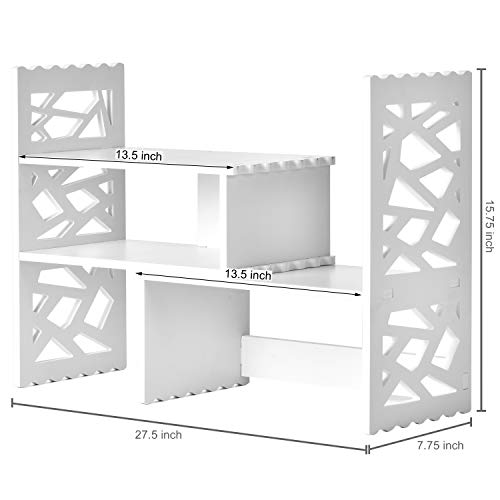 MyGift White Expandable Desktop Bookshelf Organizer with 5 Display Shelves, Small Stationery Storage Shelf Unit, College Dorm Desk Book Organizer