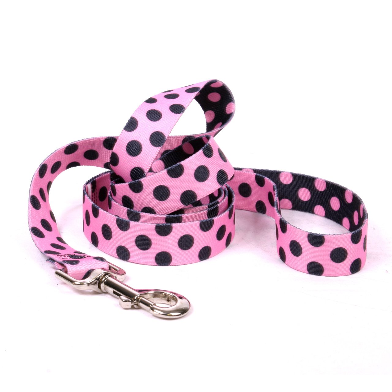 Yellow Dog Design, Pink/Black Polka Dot Dog Leash, Extra Small 3/8" x 60" (5 ft.)