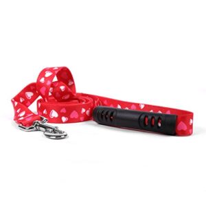 yellow dog design red hearts ez-grip dog leash with comfort handle, small/medium-3/4 wide and 5' (60") long