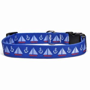 yellow dog design sailboats anchors dog collar, medium-3/4 wide fits neck sizes 14 to 20"/4" wide, multi-color, (idsa104)