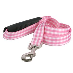 yellow dog design southern dawg gingham pink premium dog leash with comfort grip handle-large-1" and 5' (60") made in the usa