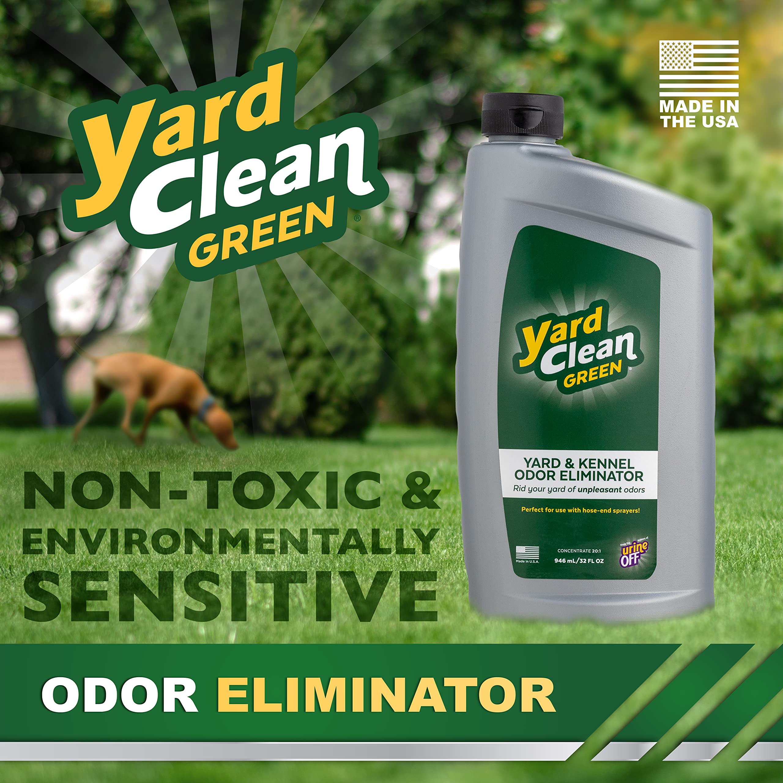 Urine Off Yard Clean Green Yard and Kennel Odor Eliminator | Cat & Dog Urine Off Odor Eliminator | Earth Friendly | Concentrate 20:1 | 32 oz.