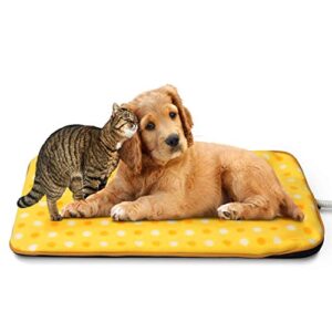 fluffy paws – indoor pet bed warmer electric heated pad with cover | dual temperature & ul-certified dog bed heated warmer | large pet bed heater measures 20.9 x 28.4 | yellow dot