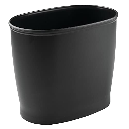 mDesign Plastic Oval Small 2.25 Gallon/8.5 Liter Trash Can Wastebasket, Garbage Container Bin for Bathroom, Kitchen, Office, Dorm - Holds Waste, Refuse, Recycling, Hyde Collection, Black, Pack of 1