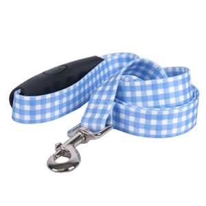 yellow dog design southern dawg gingham blue dog leash with comfort grip handle-medium-3/4 and 5' (60")