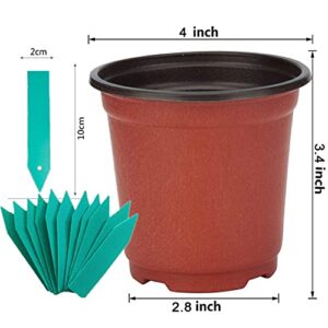 Sfee 100 Pack Plant Nursery Pots 4 inch Plastic Plant Pots, Soft Durable Reusable Seed Starting Pots for Succulents Plants Vegetables Fruits Seedlings Cuttings Transplanting with 100 Plant Labels