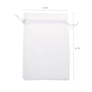 KUPOO Pack of 100PCS 6x8 Inch Organza Drawstring Gift Bag Pouch Wrap for Party/Game/Wedding (White)