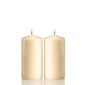 Ivory Pillar Candles - Set of 2 Unscented Candles - 6 inch Tall, 3 inch Thick - 36 Hour Clean Burn Time