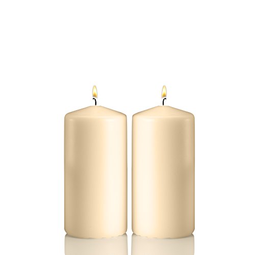 Ivory Pillar Candles - Set of 2 Unscented Candles - 6 inch Tall, 3 inch Thick - 36 Hour Clean Burn Time