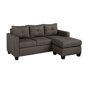 homelegance phelps 78" x 58" fabric reversible chaise sofa, grayish brown