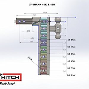 GEN-Y GH-305 MEGA-Duty Adjustable 10" Drop Hitch Only for 2" Receiver - 10,000 LB Towing Capacity - 1,500 LB Tongue Weight