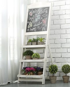 mygift vintage white wood sidewalk a frame chalkboard sign stand with 3 display shelves