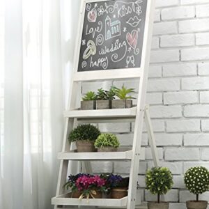 MyGift Vintage White Wood Sidewalk A Frame Chalkboard Sign Stand with 3 Display Shelves