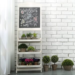 MyGift Vintage White Wood Sidewalk A Frame Chalkboard Sign Stand with 3 Display Shelves