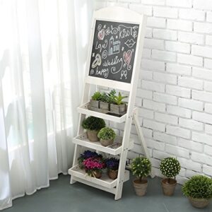 MyGift Vintage White Wood Sidewalk A Frame Chalkboard Sign Stand with 3 Display Shelves