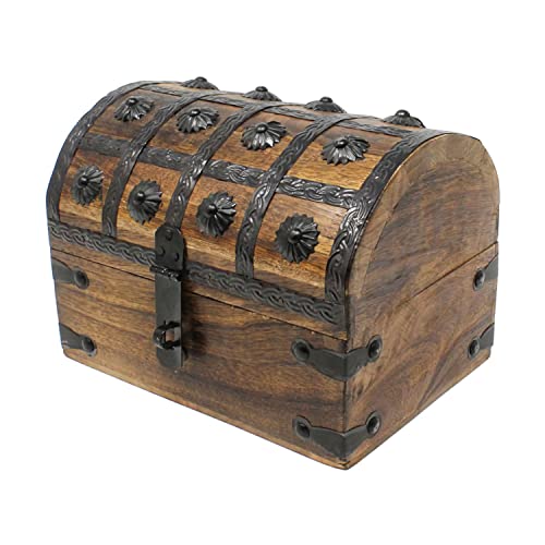 Nautical Cove Wooden Pirates Treasure Chest Box Pirate Treasure Map and Gold Coins/Gems