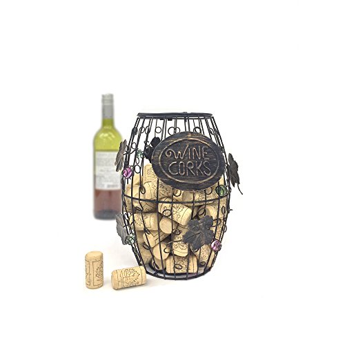 Mind Reader Barrel Metal Wine Cork Holder with Ornaments, Black