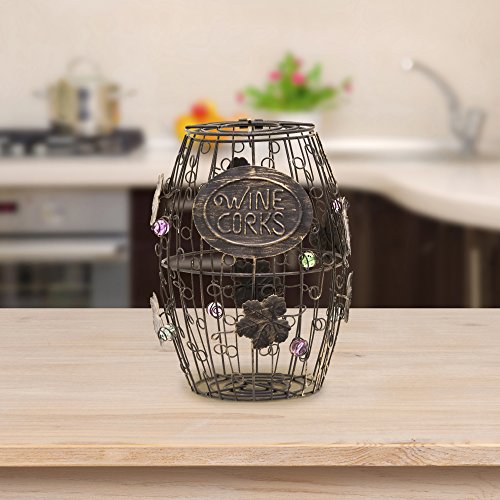 Mind Reader Barrel Metal Wine Cork Holder with Ornaments, Black