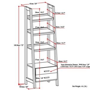 SIMPLIHOME Sawhorse SOLID WOOD 24 Inch Modern Industrial Ladder Shelf with Storage in Dark Chestnut Brown, For the Living Room, Study Room and Office